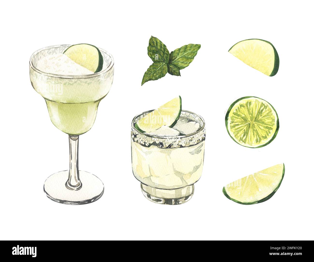 Summer cocktail spicy lime margarita in a short and tall glass ...