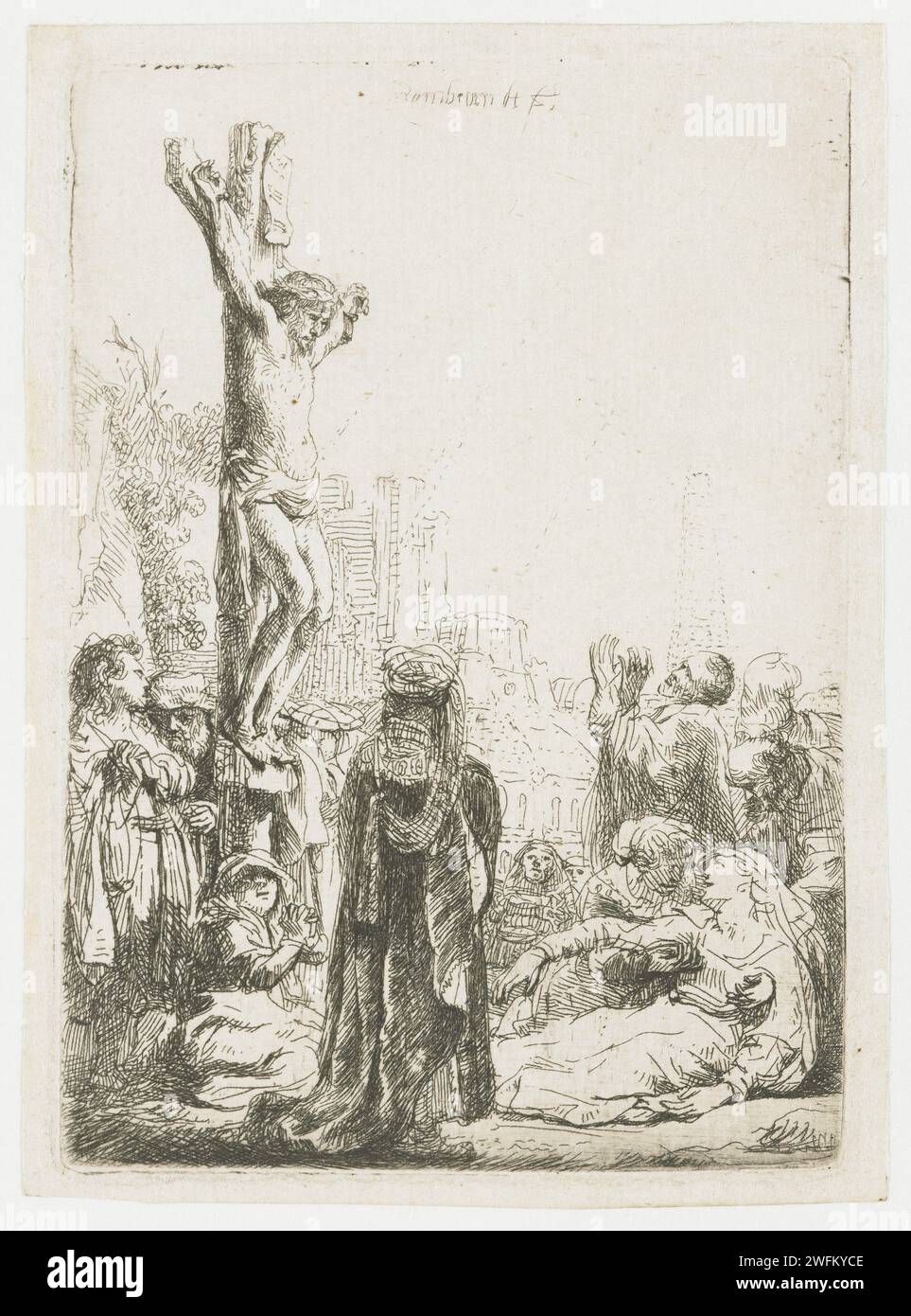 The Crucifixion: Small Plate, Rembrandt van Rijn, c. 1635 print paper etching crucified Christ ...