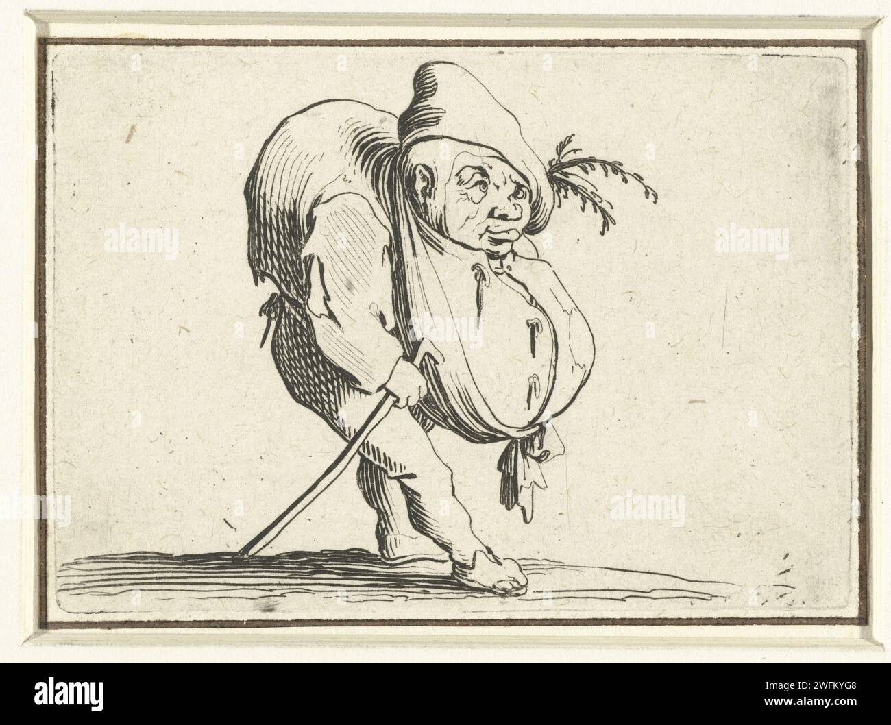Dwarf with walking stick, Jacques Callot, 1621 - 1625 print Dwarf, seen ...