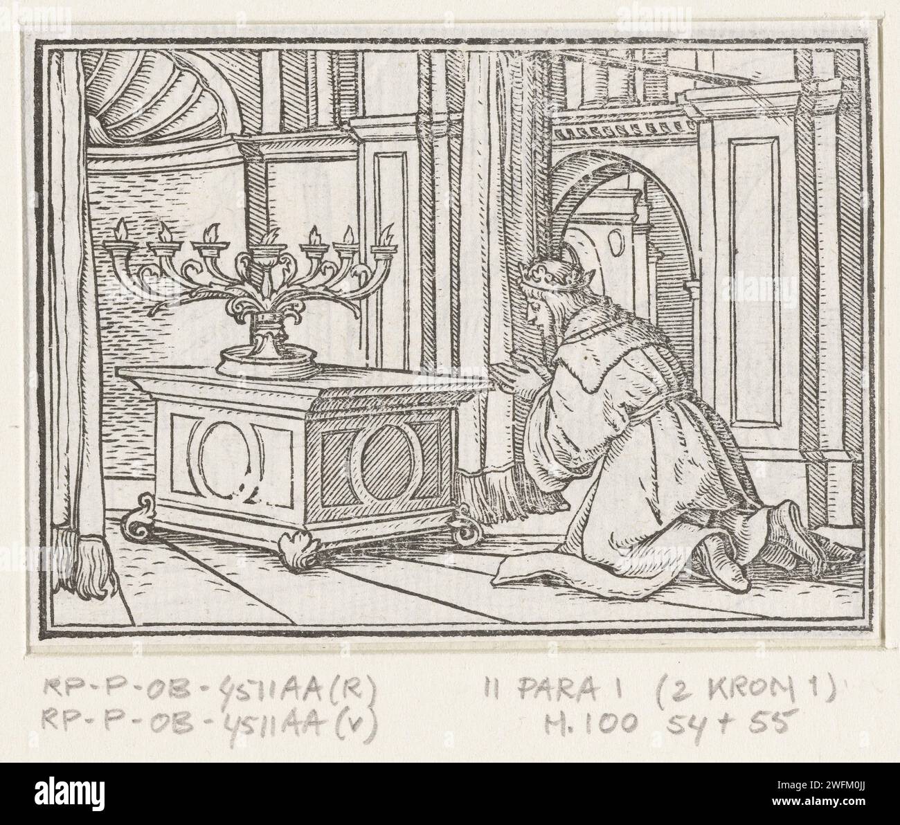 Solomon prays for wisdom, Hans Holbein (II), 1538 print Solomon kneels ...