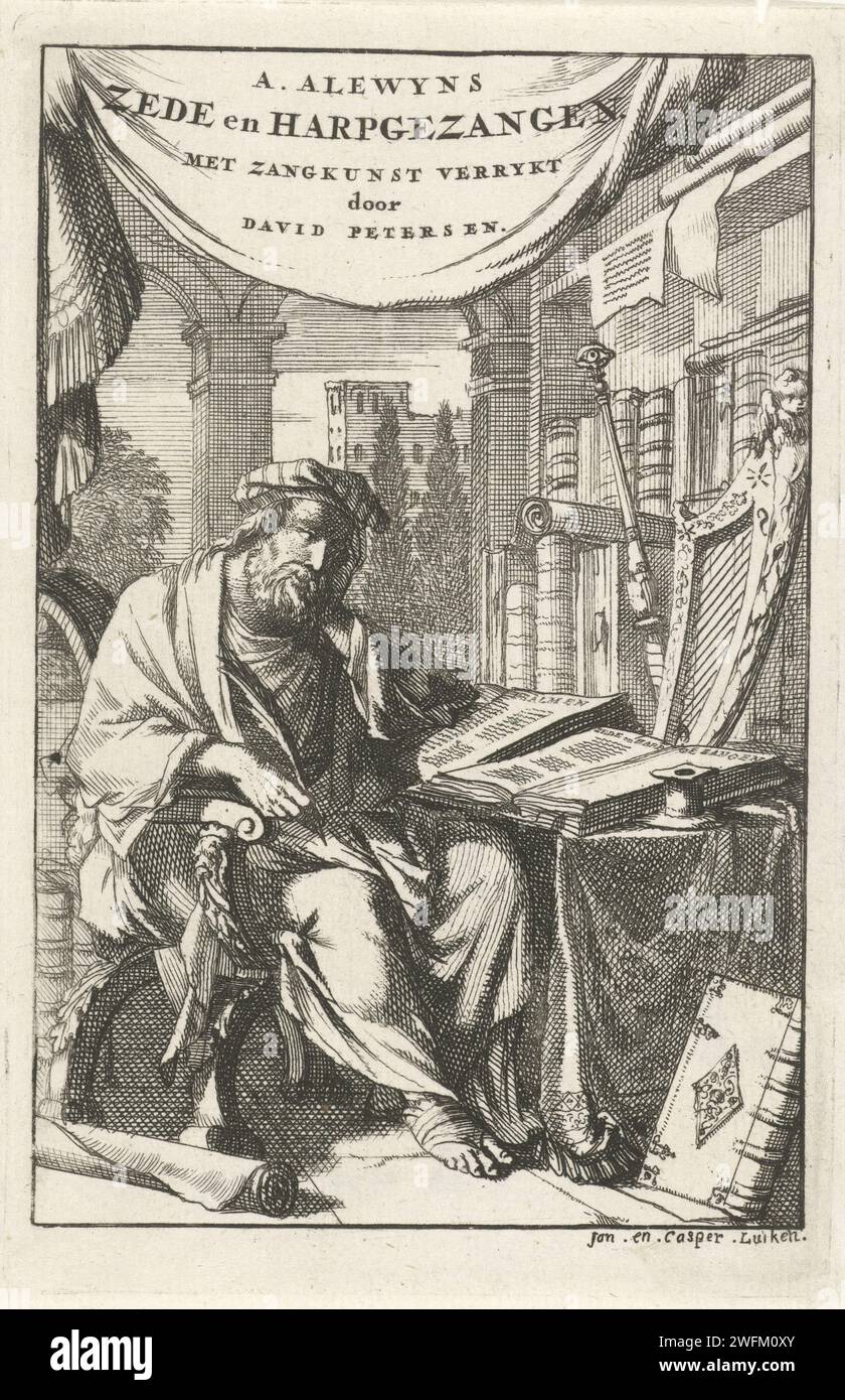 King David in a study migration, Jan Luyken, 1694 print Amsterdam paper ...