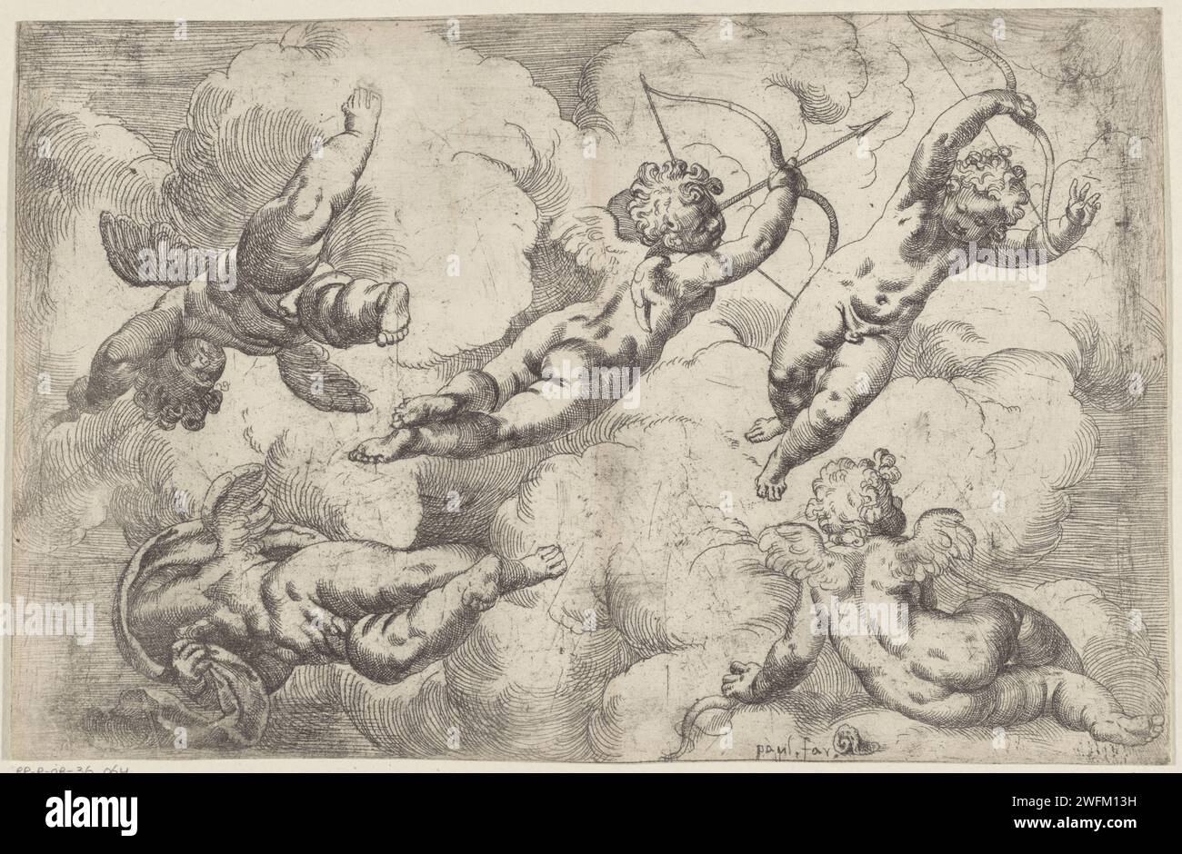 Five putti floating between the clouds, Paolo Farinati, 1534 - 1606 ...