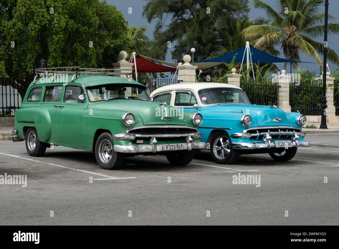 HAVANA, CUBA - AUGUST 27, 2023: Chevrolet BelAir 1954 wagon and sedan ...