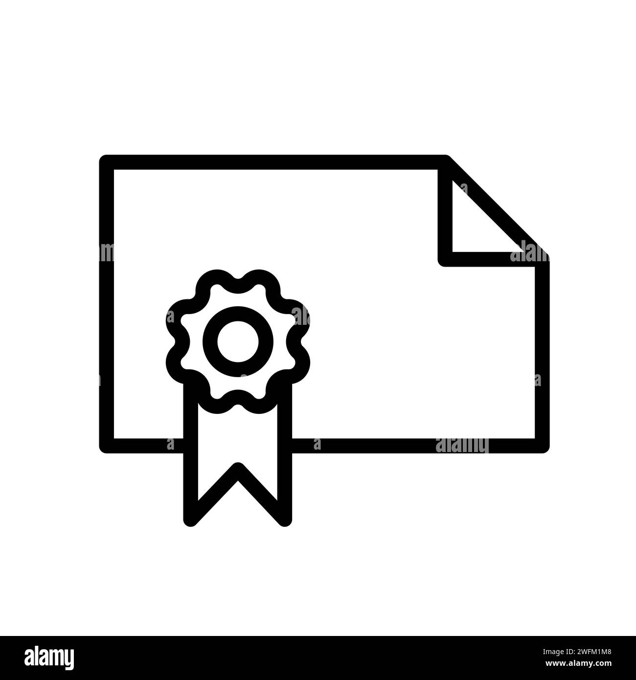 Vector black line icon certificate with award isolated on white ...