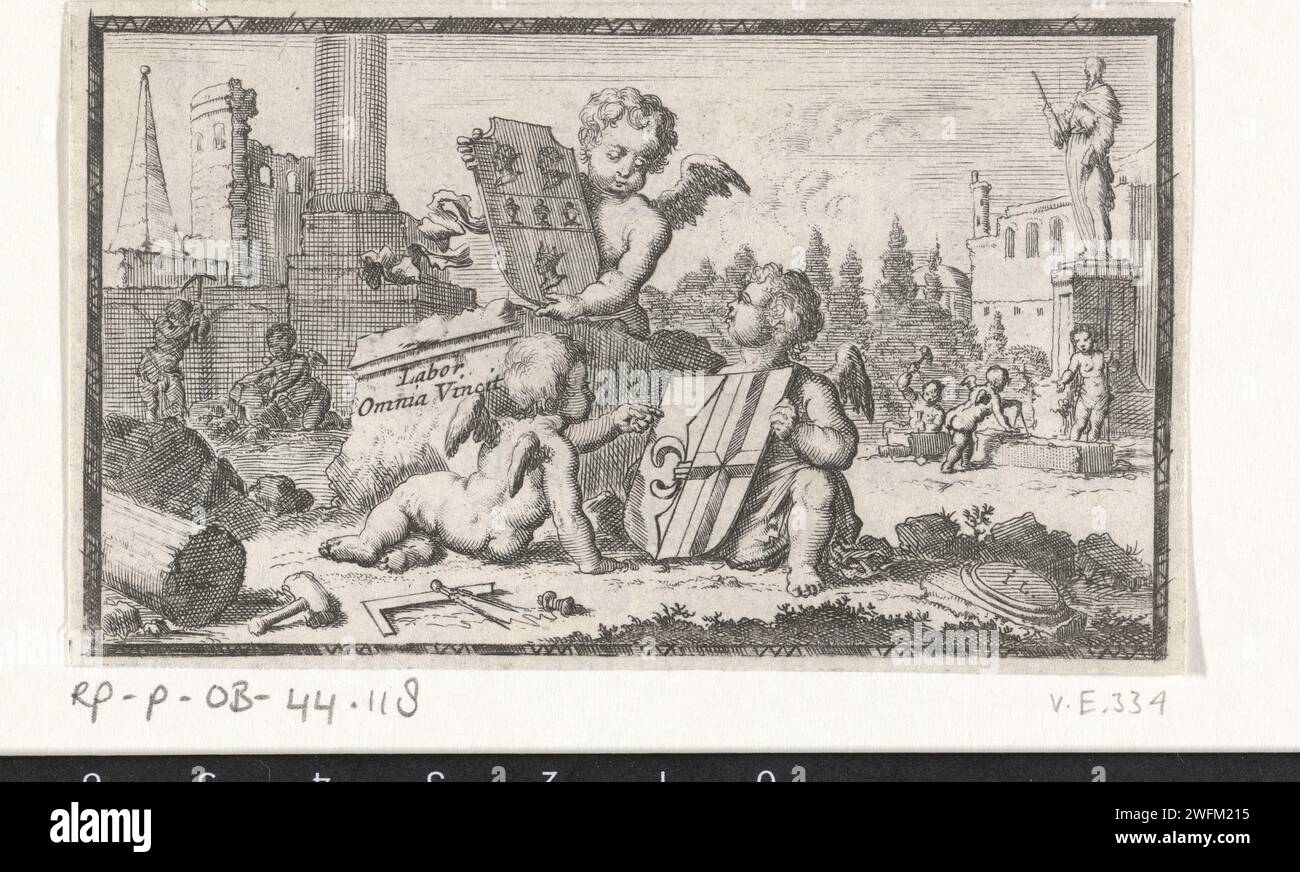 Three angels with the coats of arms of Nicolaes Witsen and Johannes ...