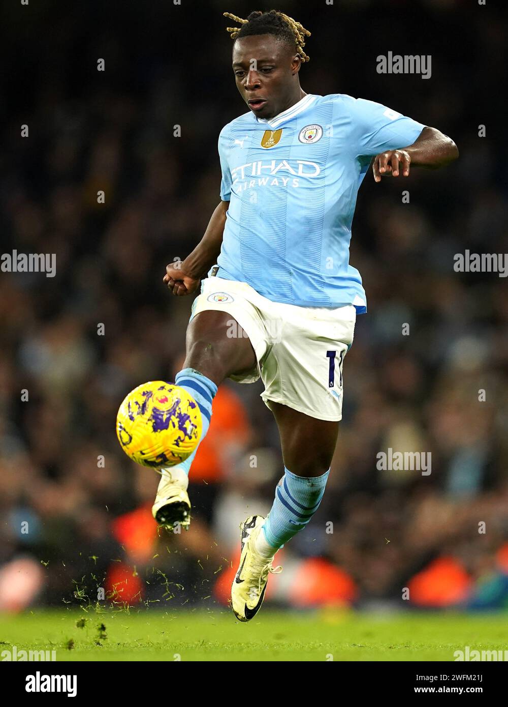 Manchester City's Jeremy Doku in action during the Premier League match ...
