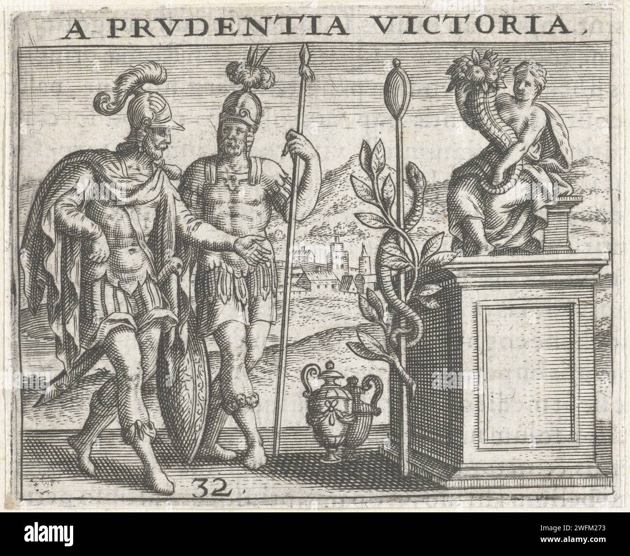 Two soldiers at a monument in honor of Ceres, 1596 print Two Roman ...