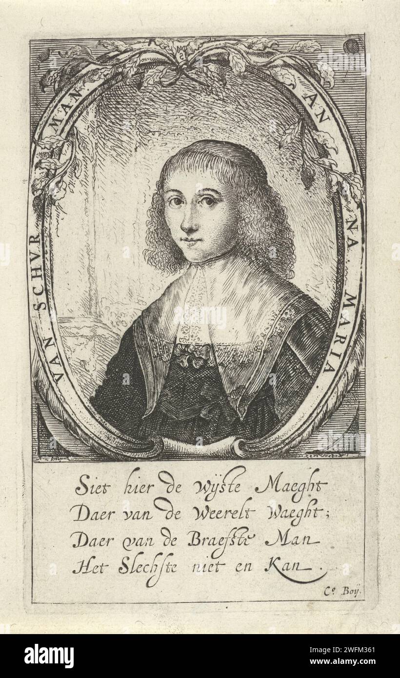 Portrait of Anna Maria van Schurman, Paulus Lesire, 1643 print Portrait ...