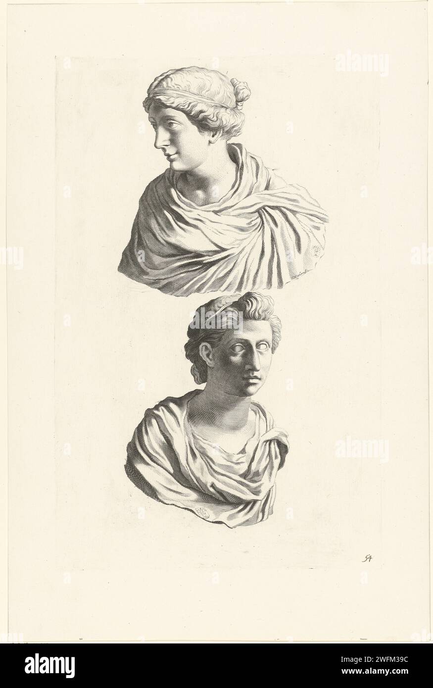 Buses Van Crispina en Lucilla, Theodor Matham, 1640 print Two portrait busts of Roman women ...