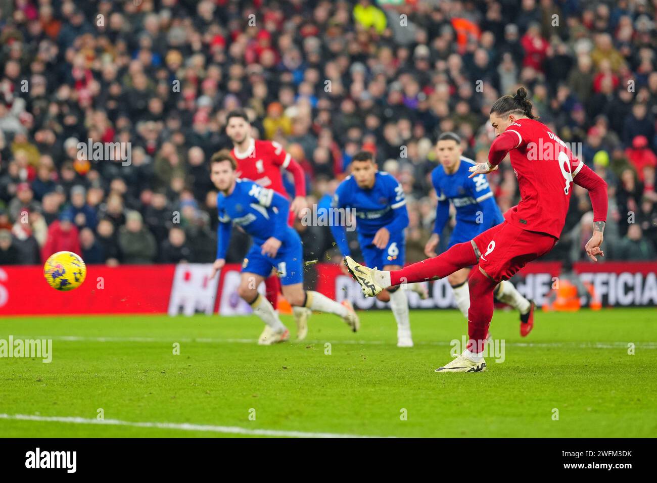 Liverpool's Darwin Nunez misses a scoring chance on a penalty kick ...