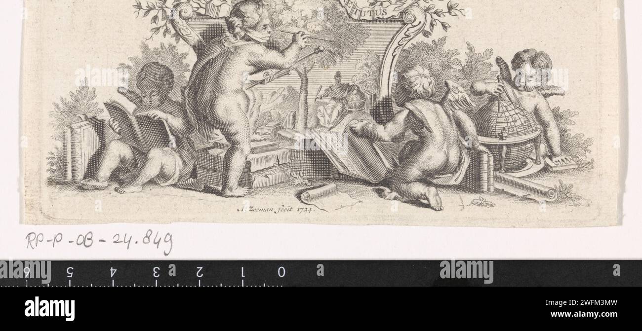 Four Putti Studying and Painting, Abraham Zeeman, 1724 print Four putti ...