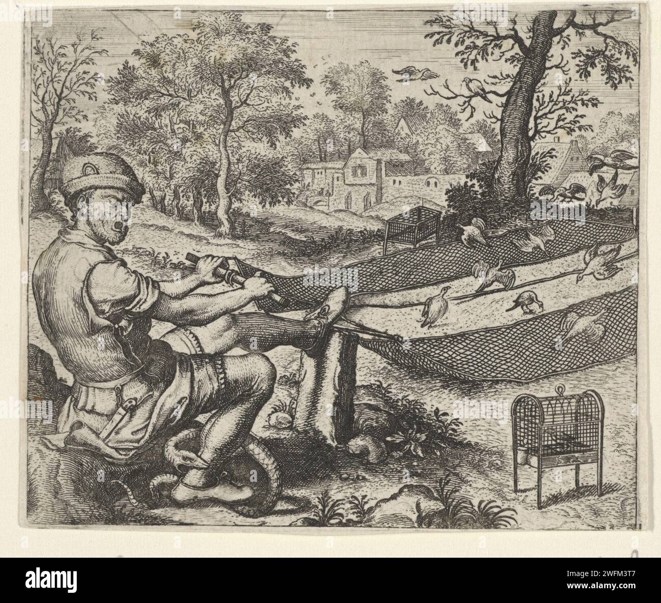 Fabel of the Bird catcher and the Snake, Aegidius Sadeler (II), After ...