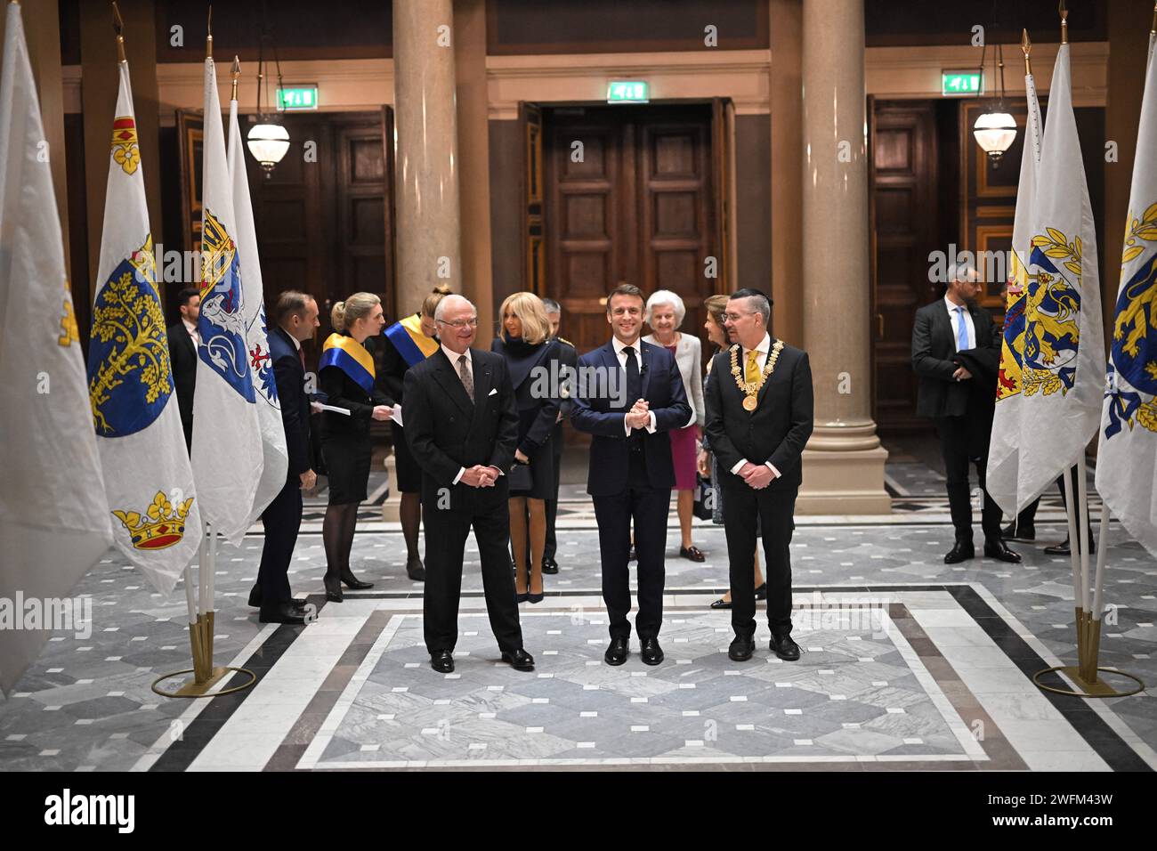 French President Emmanuel Macron, King Carl XVI Gustaf, Brigitte Macron ...