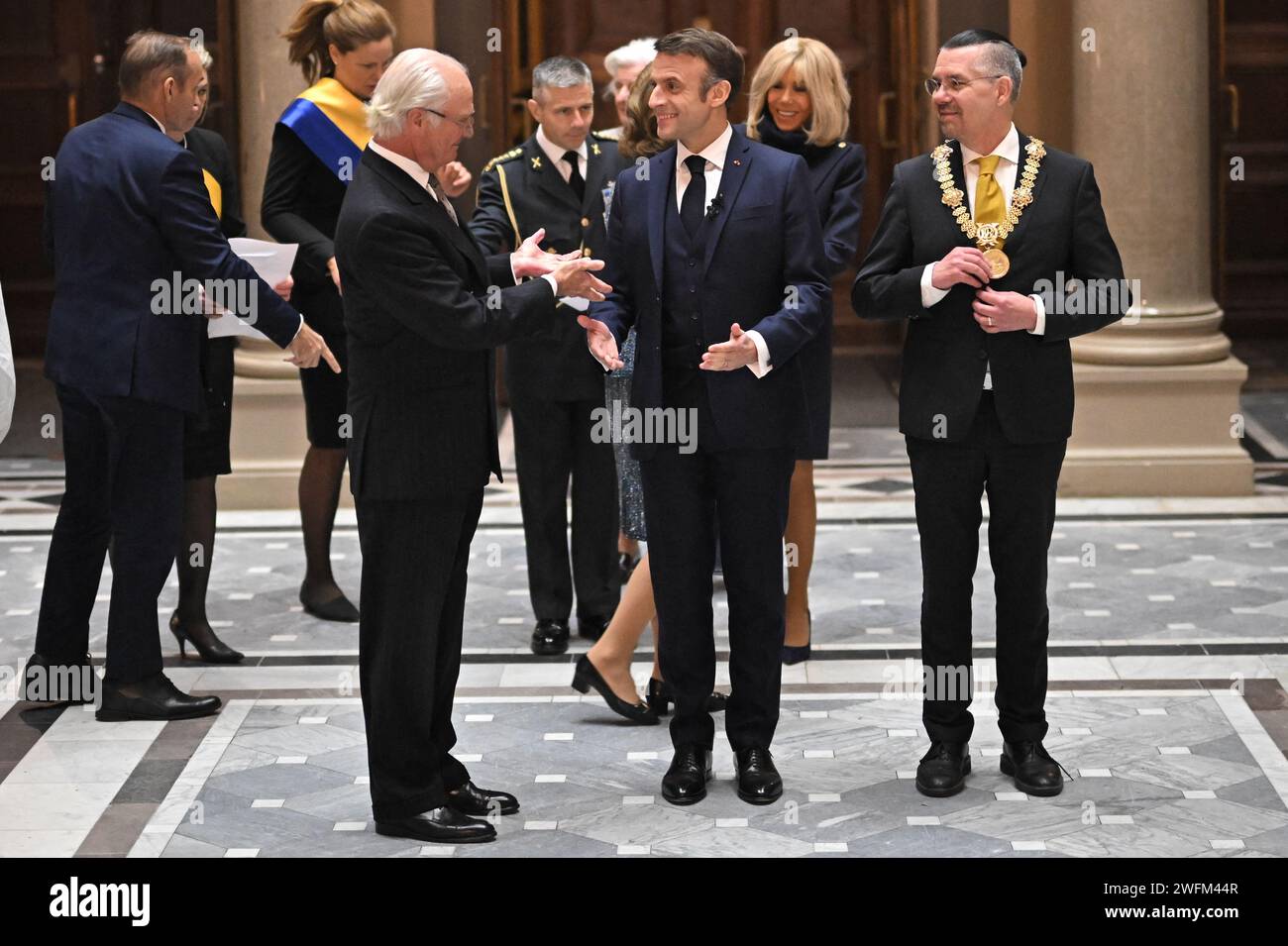 French President Emmanuel Macron, King Carl XVI Gustaf, Brigitte Macron ...