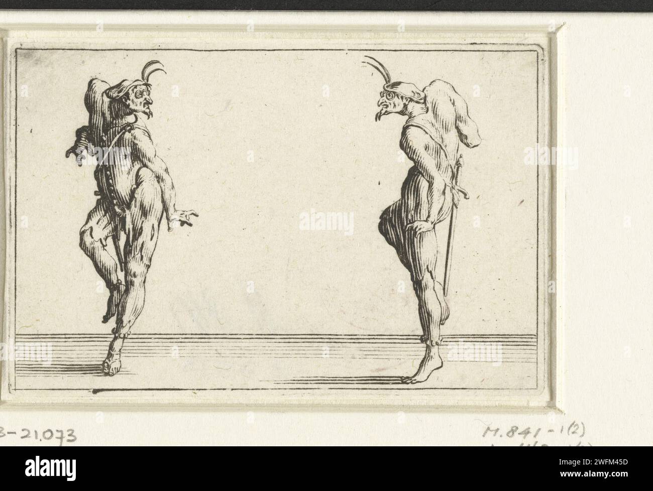 Two Dancers, both seen on the left, Jacques Callot, 1621 print Two ...
