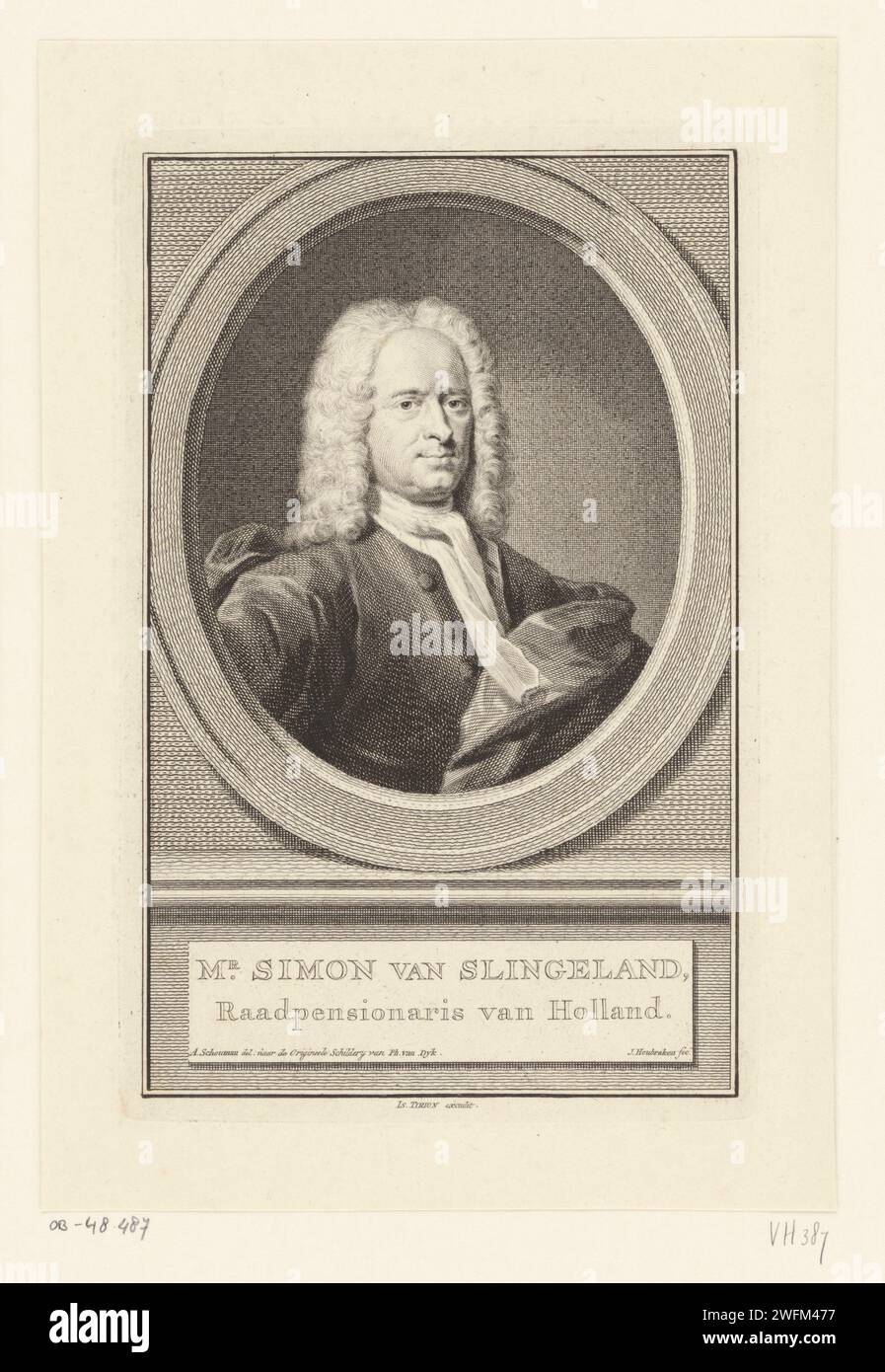 Portrait of Simon van Slingelandt, Jacob Houbraken, After Aert Schouman ...