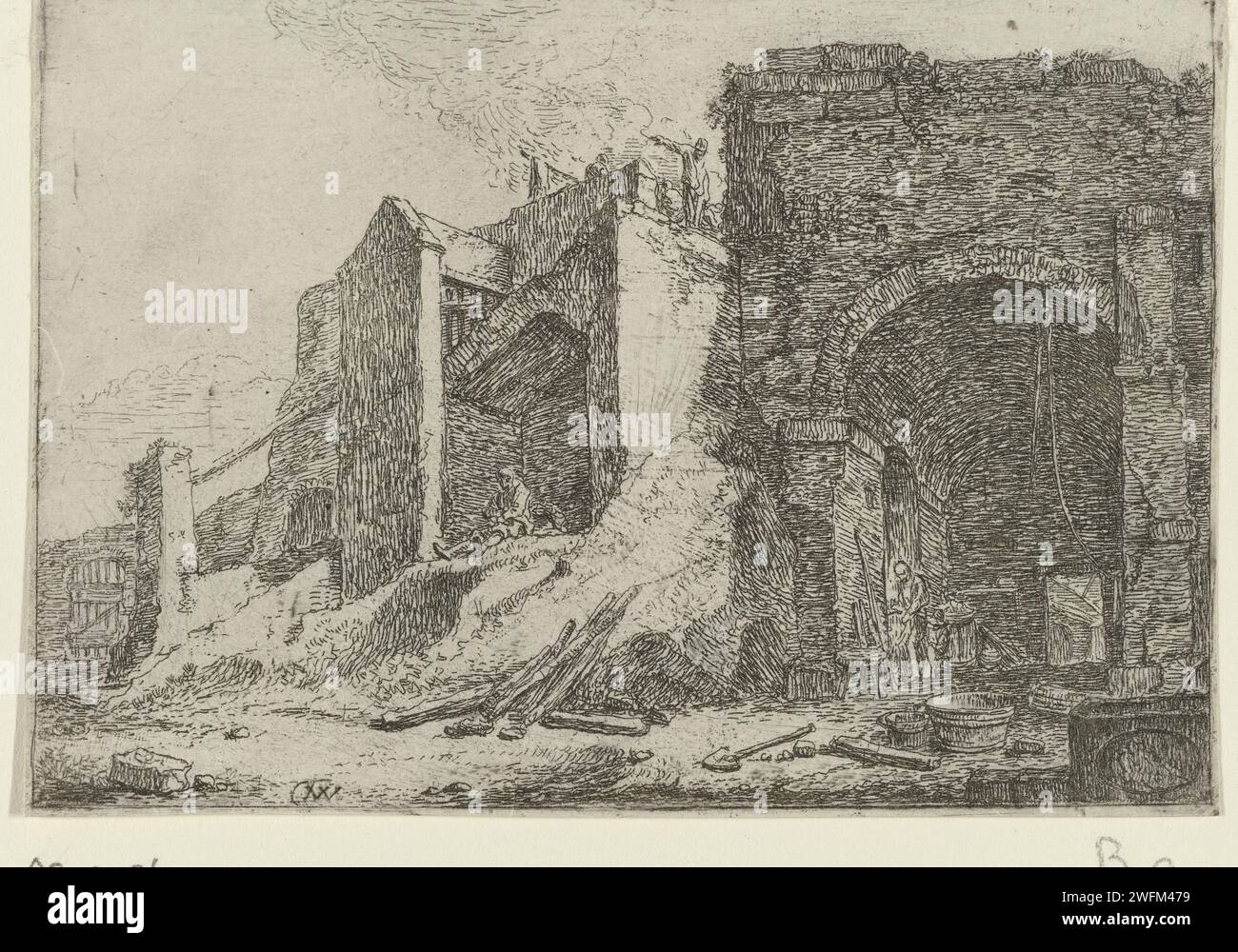 Landscape with a blacksmith, Thomas Wijck, 1626 - 1677 print paper ...