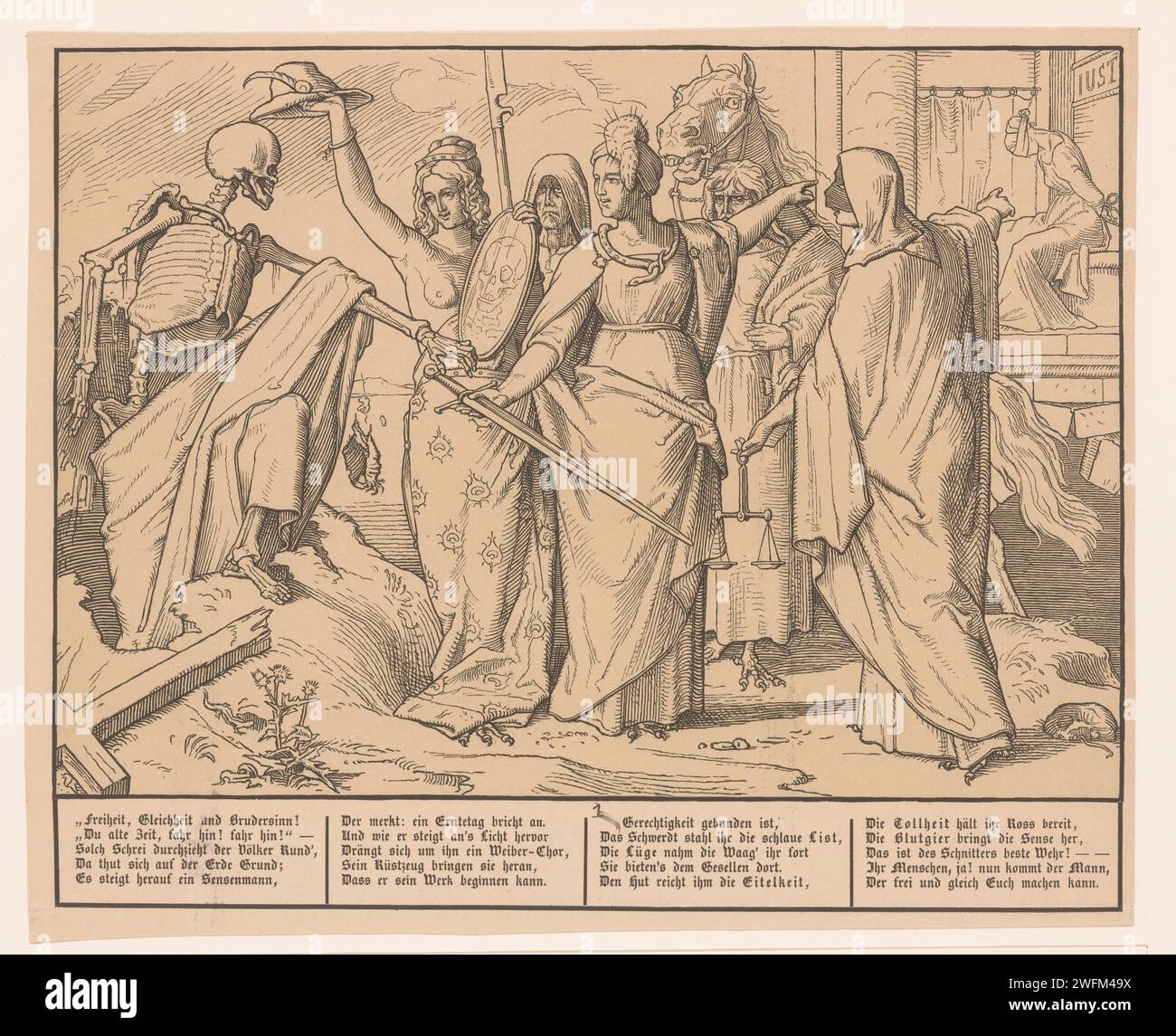 Death rises from the grave, F. Berger, Alfred Rethel, 1848 - 1849 print ...