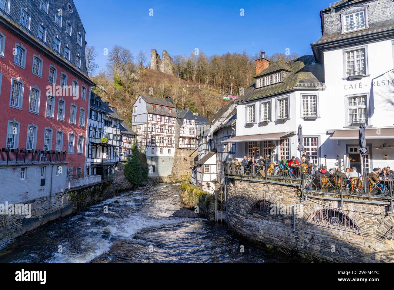 Monschau, Altstadt, Eifel, Rotes Haus, Fluss Rur, NRW, Deutschland ...