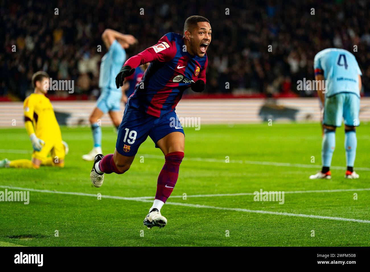 Barcelona, Spain. 31st Jan, 2024. Vitor Roque (FC Barcelona) celebrates ...
