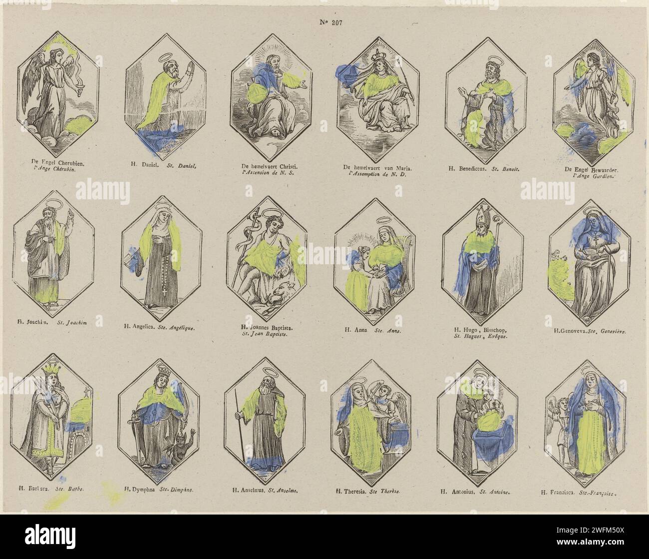 Saints and angels, 1800 - 1833 print Leaf with 18 representations of ...