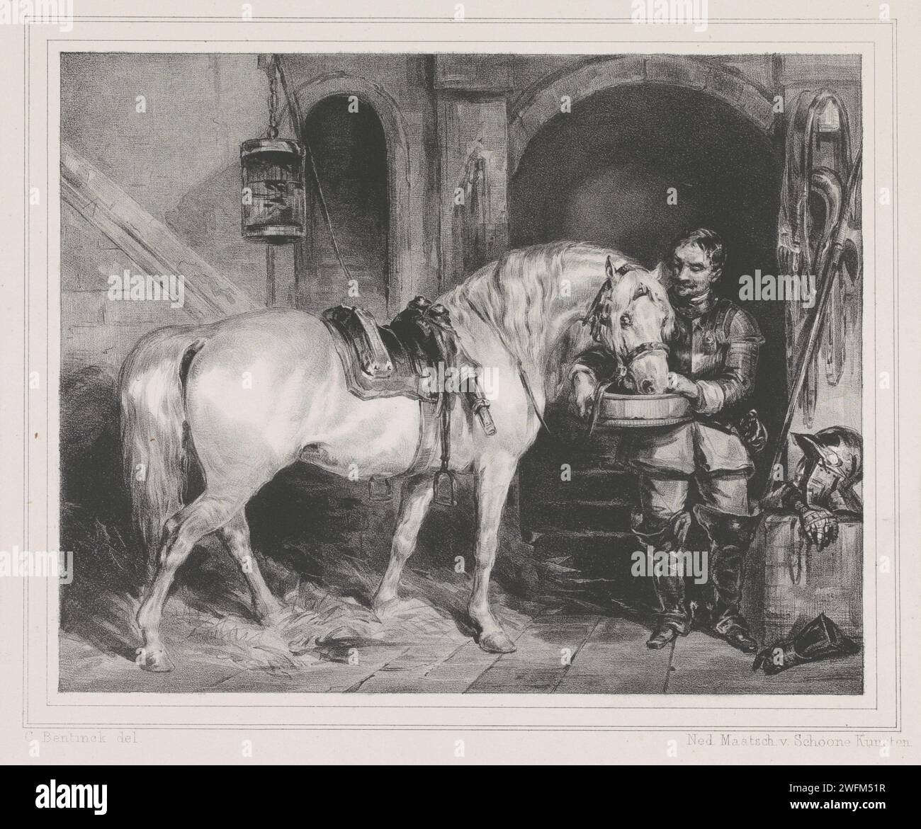 Horse gets to drink, Carel Frederik Curtenius Bentinck, 1840 - 1843 ...