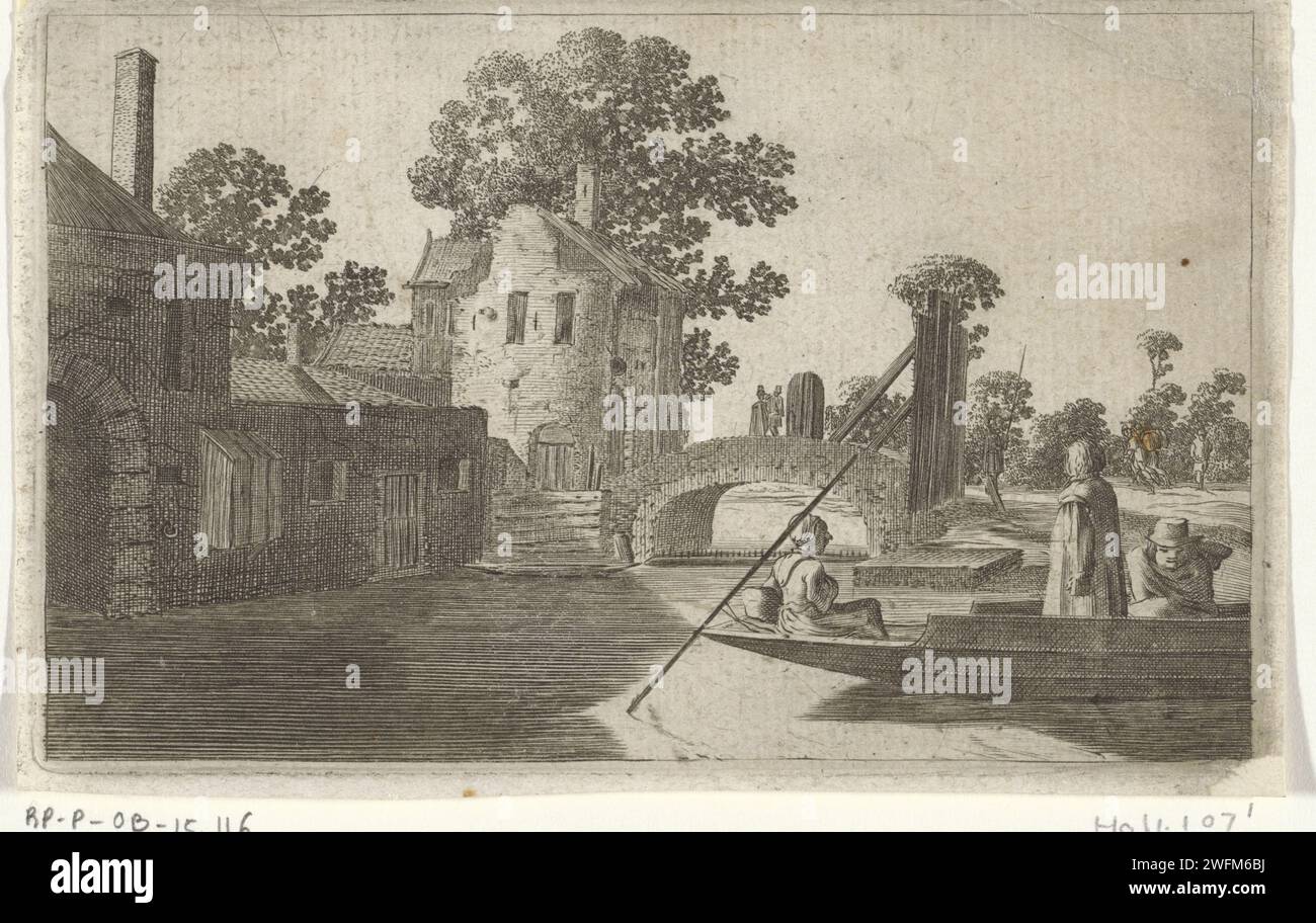 Ferry at a city gate, Gillis van Scheyndel (I), 1605 - 1653 print River ...
