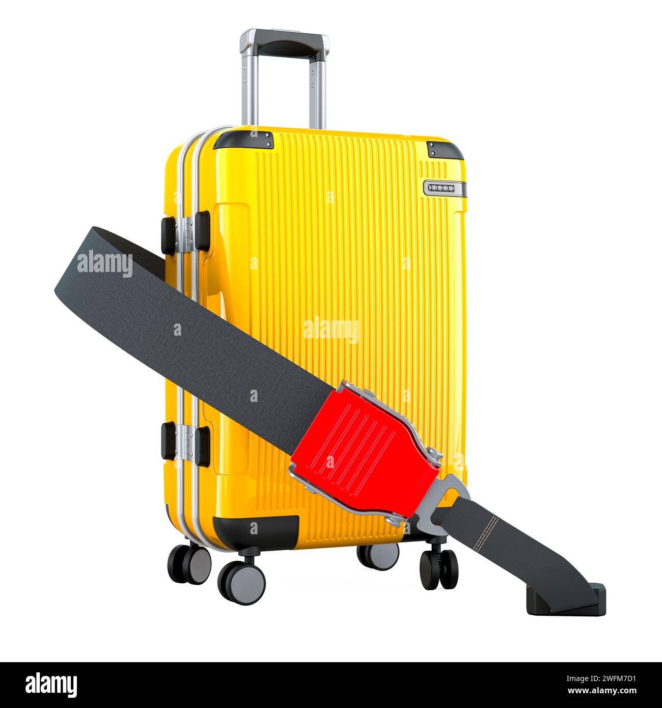 Suitcase with safety belt, 3D rendering isolated on white background ...