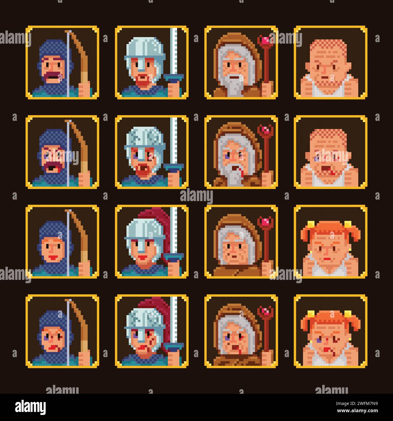 Pixel art group of characters men and women wounded isolated Stock ...