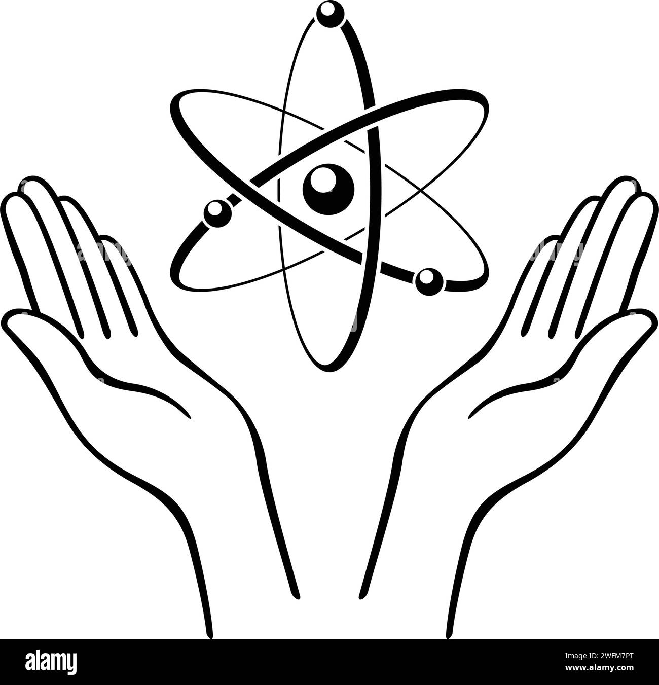 simple open hands outline supporting cradling floating black and white ...