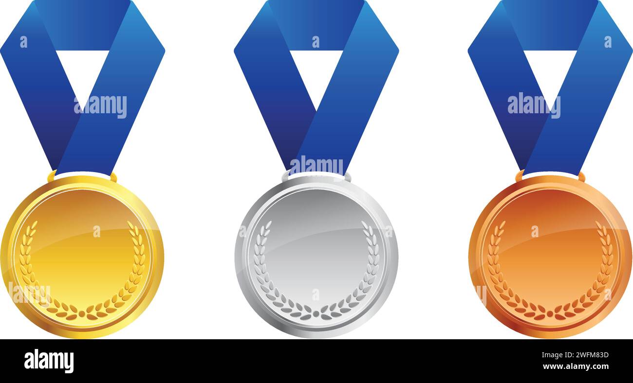 simple elegant blank empty gold silver and bronze medals hanging from ...