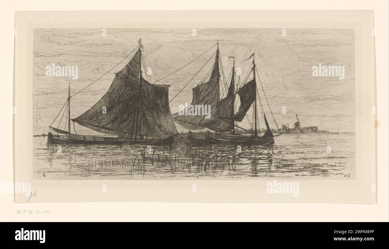Sailing ships for anchor at Dordrecht, Carel Nicolaas Storm van 's ...