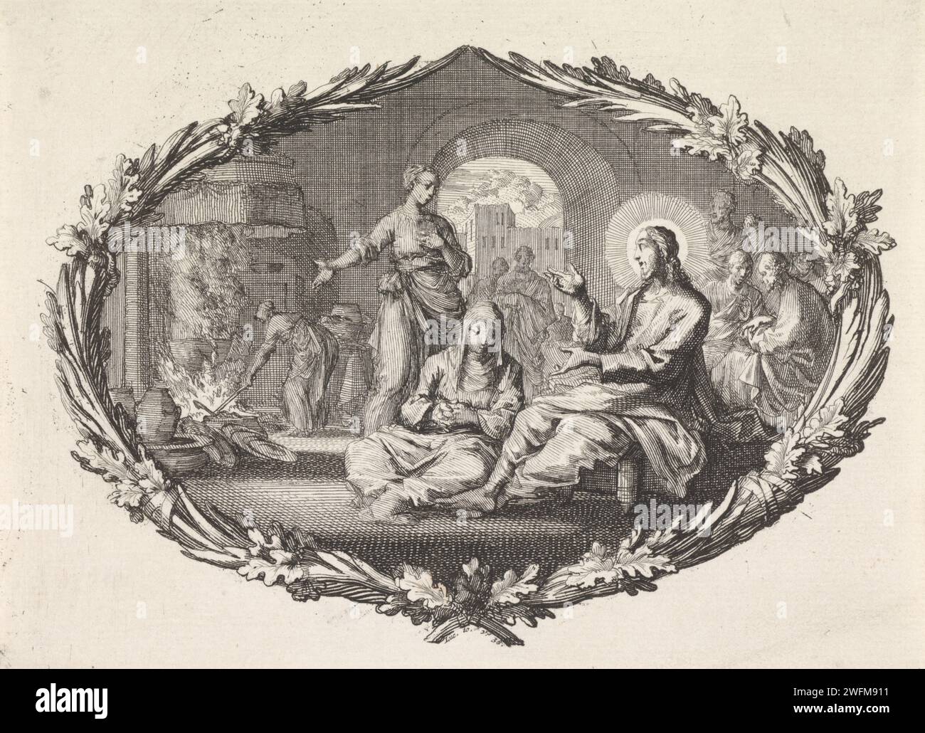 Christ in the house of Martha and Maria, Jan Luyken, 1700 print A ...