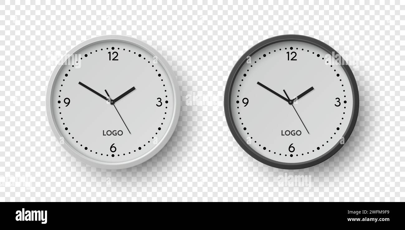 Vector 3d Realistic Round Wall Office Clock Set. White and Black Dial ...