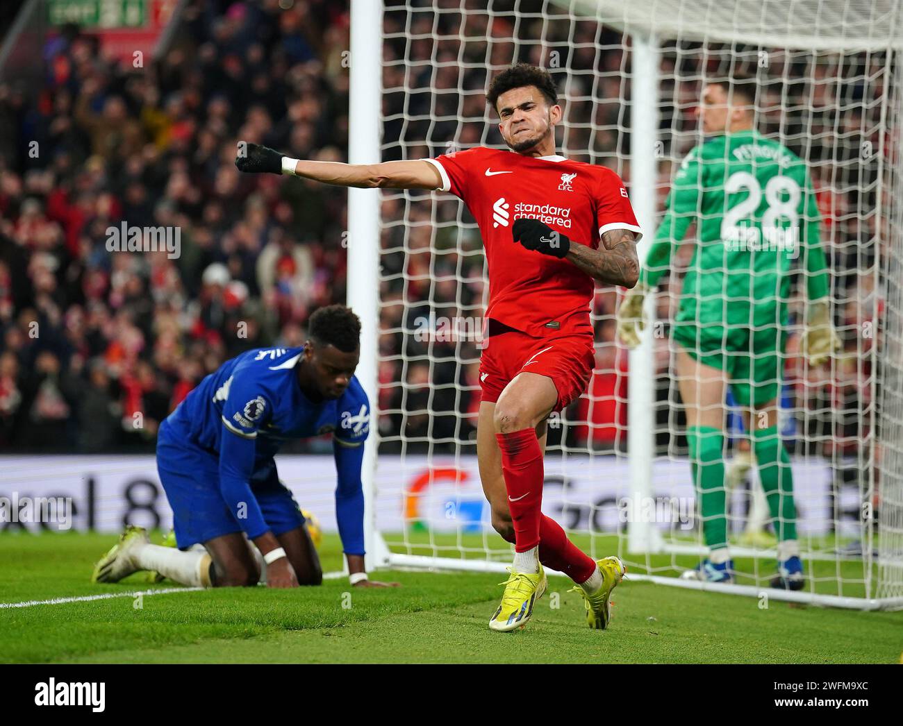 Liverpool's Luis Diaz celebrates scoring their side's fourth goal of ...