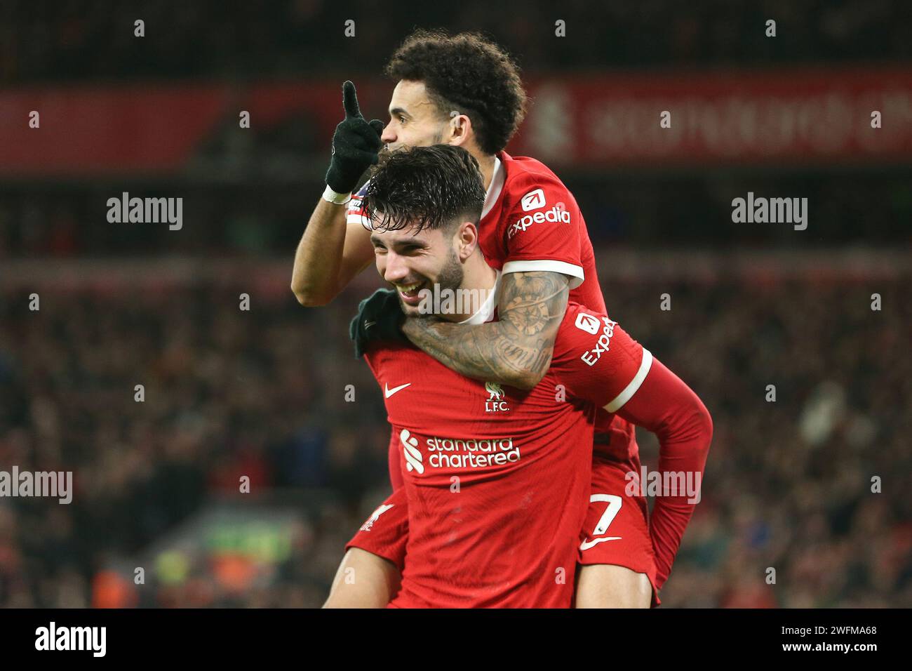 Liverpool, UK. 31st Jan, 2024. Dominik Szoboszlai of Liverpool (front ...