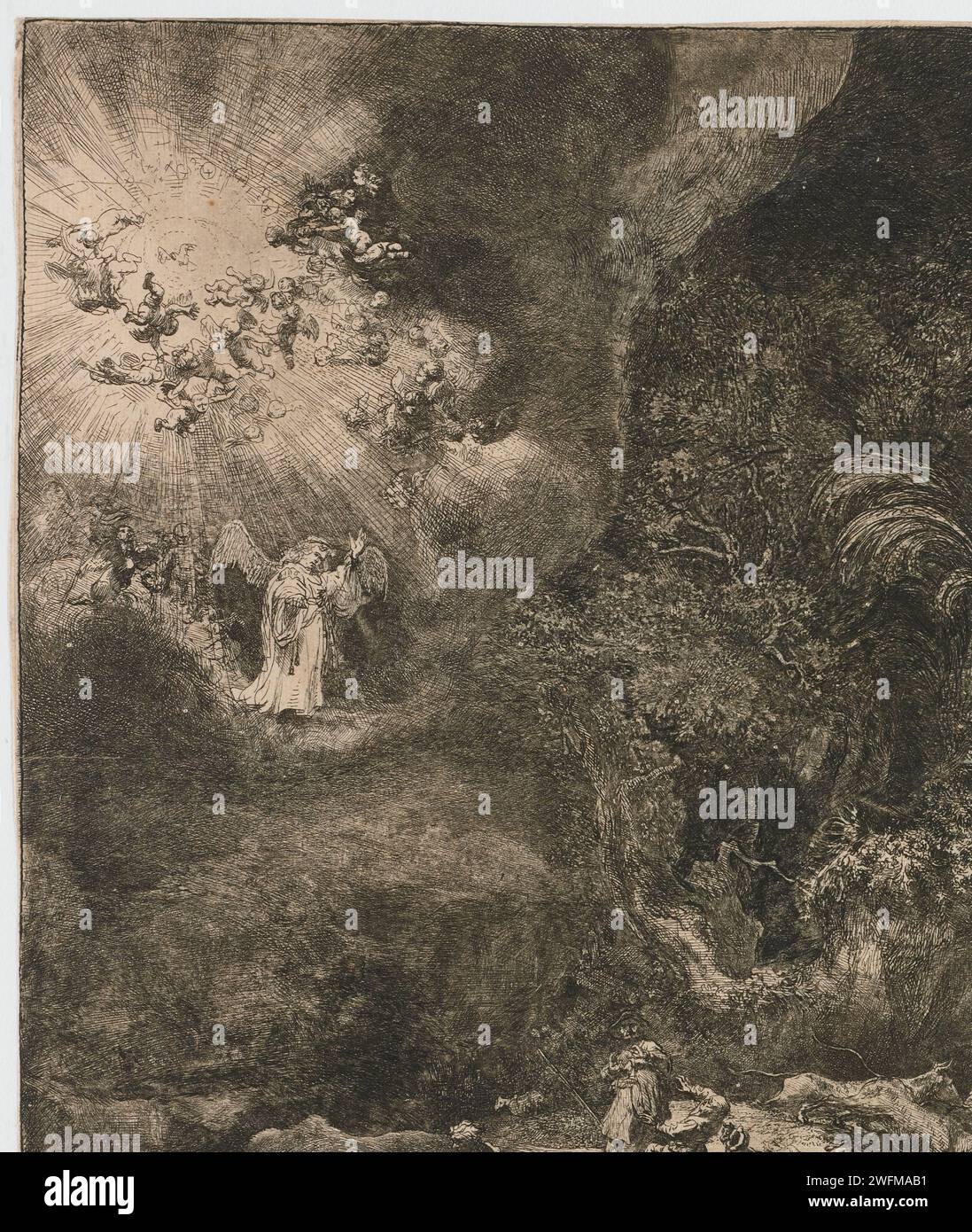 The angel appearing to the shepherds, Rembrandt van Rijn, 1634 print ...