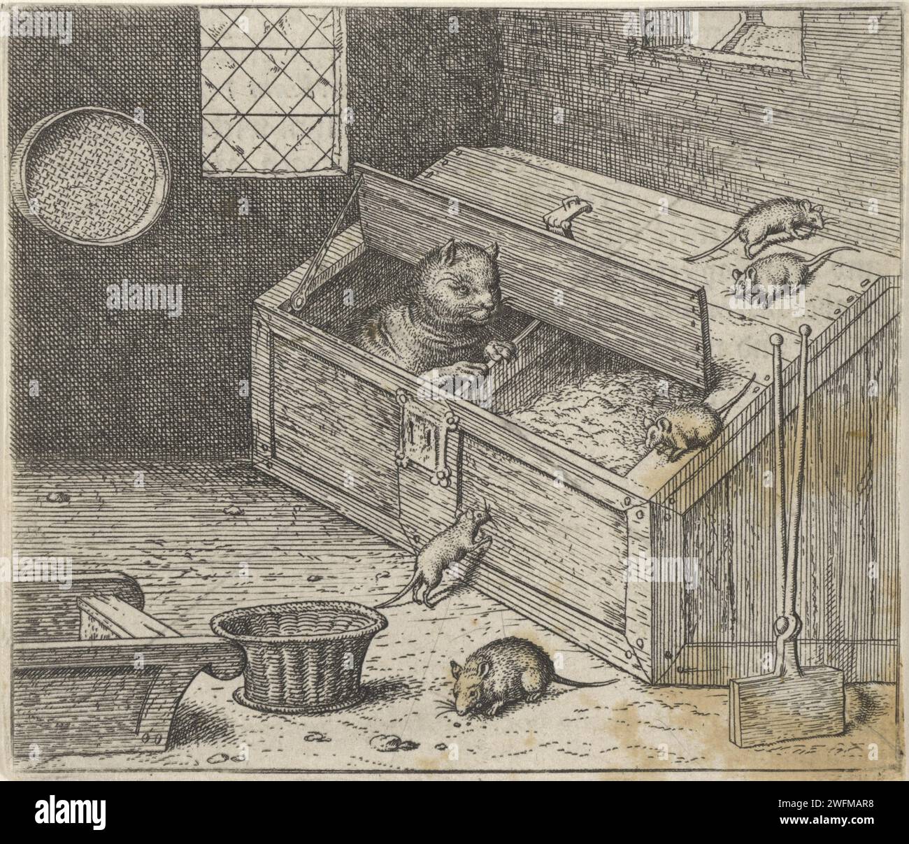 Fable of the old cat and the mice, Aegidius Sadeler (II), After Marcus ...