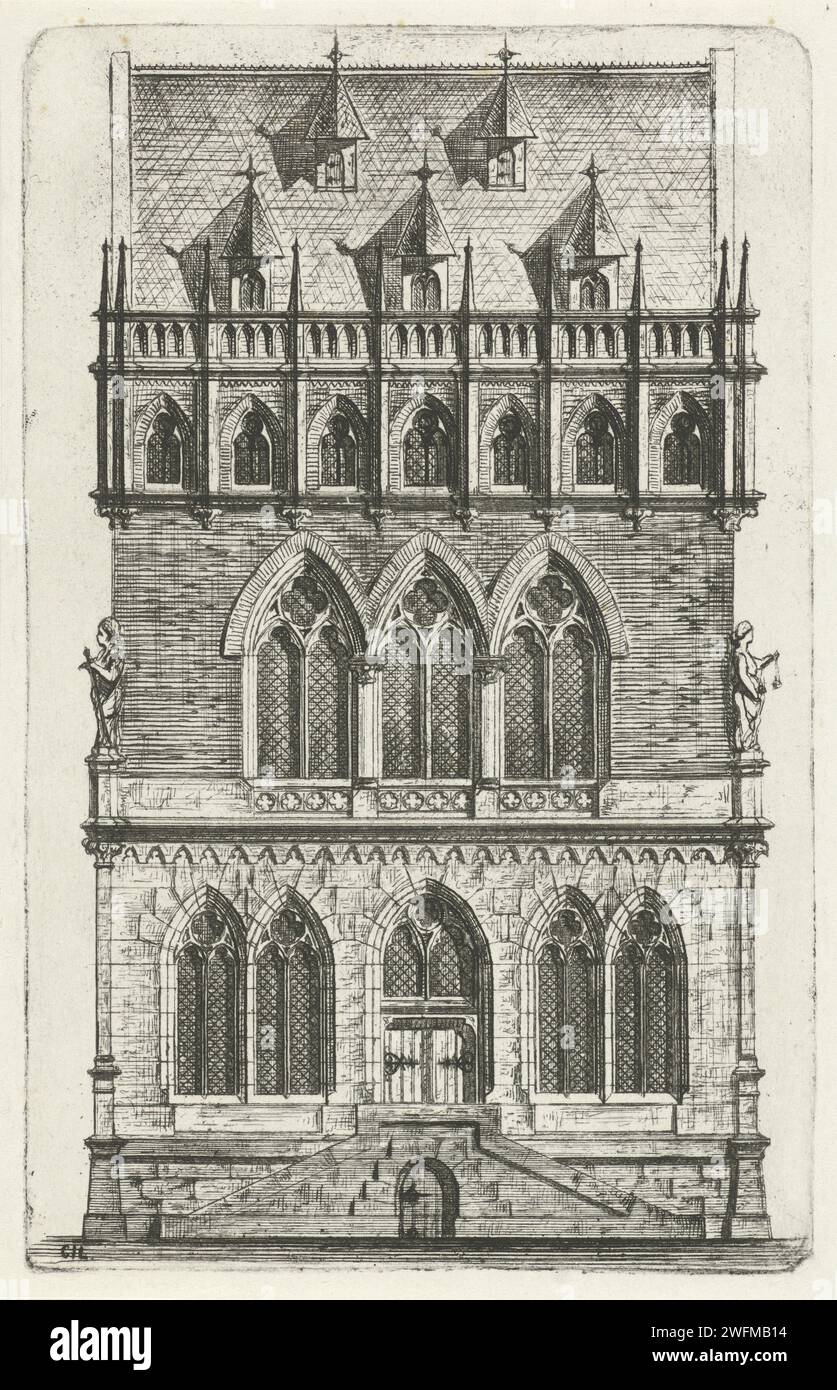 Gothic facade, Cornelis Johan Laarman, 1854 - 1889 print Front view of ...