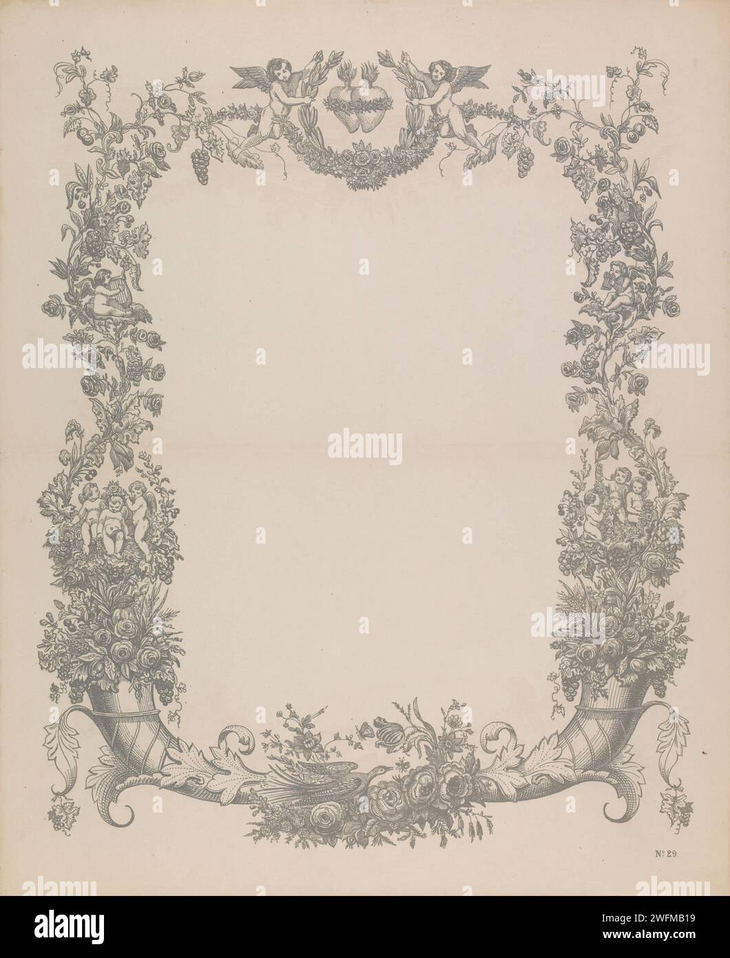 Wish letter with flowers and putti, c. 1780 - c. 1899 print Wish letter ...