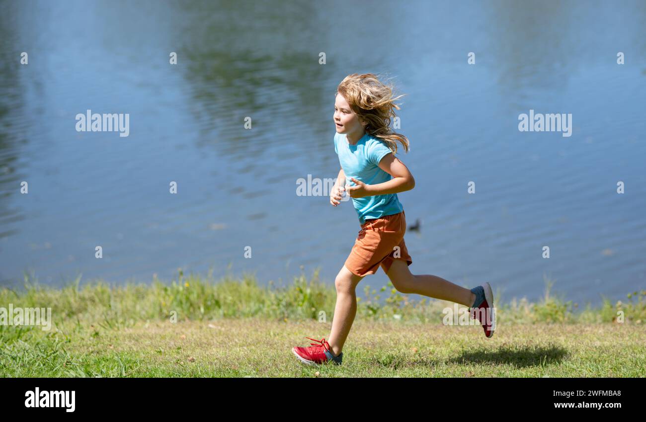 Healthy sport activity and running for children. Little boy at race ...