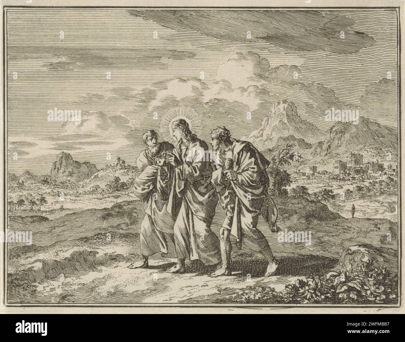 Christ and the Emmausgoers, Jan Luyken, 1712 print Amsterdam paper ...