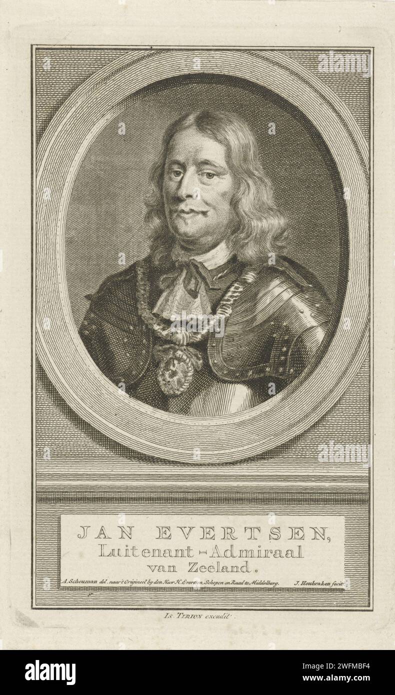 Portrait of Johan Evertsen, Jacob Houbraken, After Aert Schouman, 1760 ...
