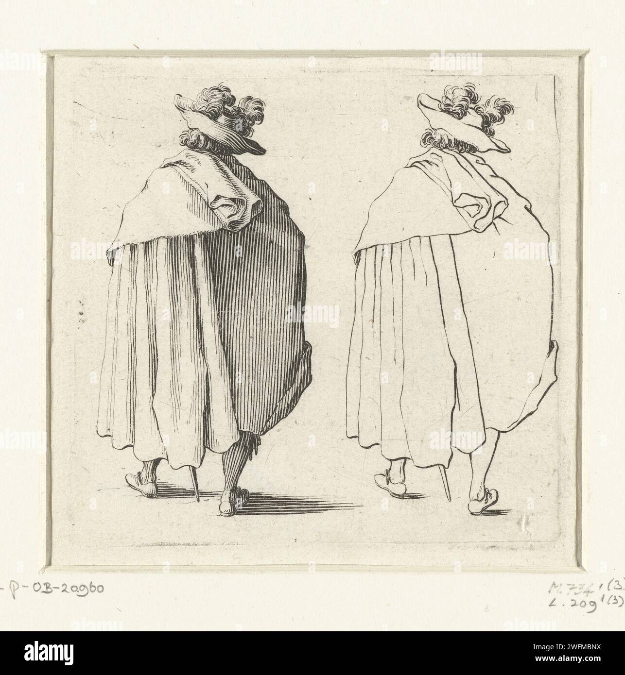 Twice the same soldier with a large plumy hat and cloak, seen on the ...