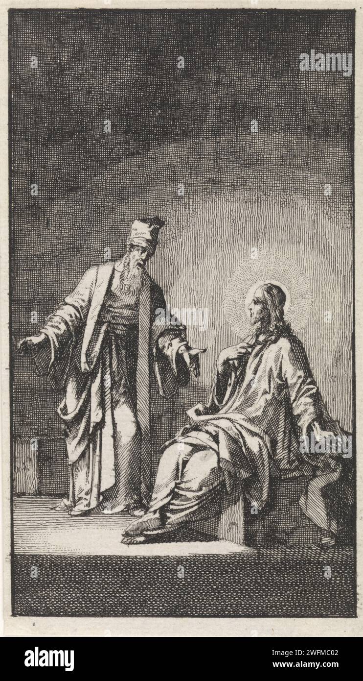 Conversation between Christ and Nikodemus, Jan Luyken, 1712 print ...