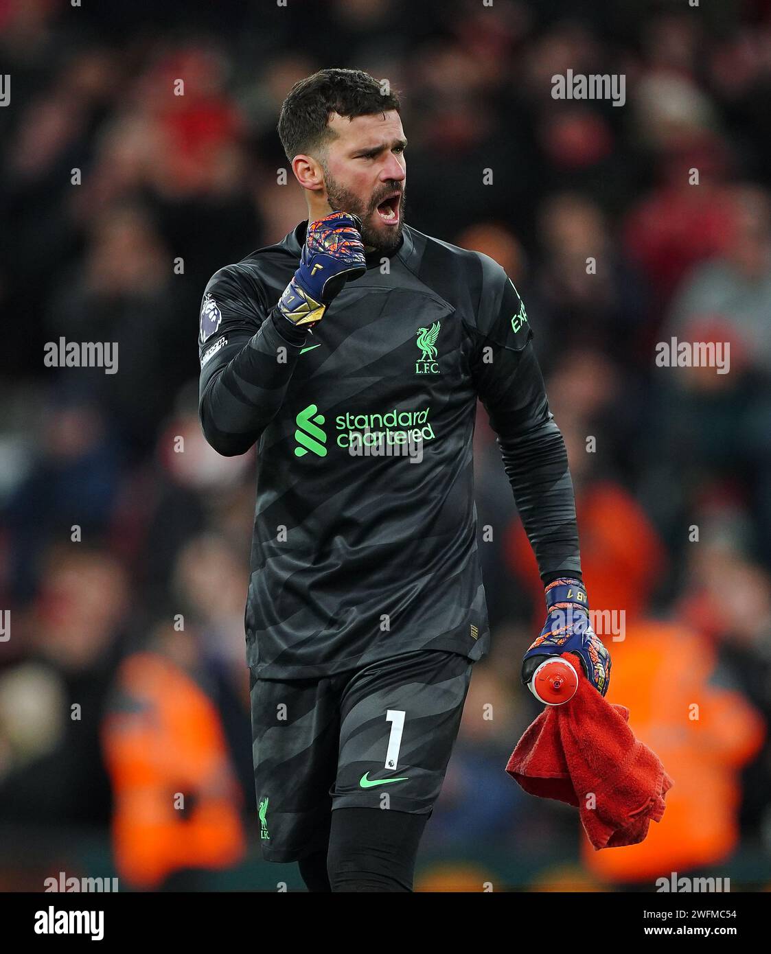 Liverpool goalkeeper Alisson Becker after the Premier League match at ...
