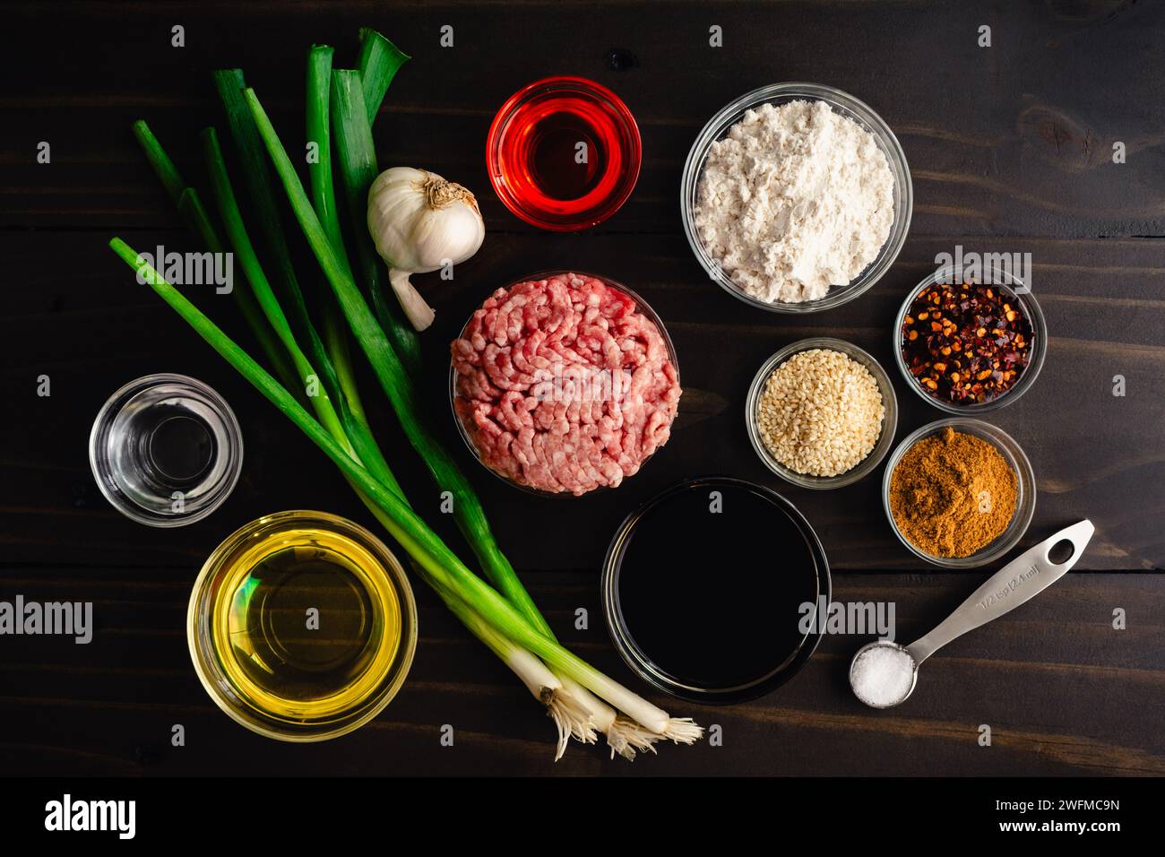 Overhead View of Raw Biang Biang Noodle Ingredients: Uncooked ...