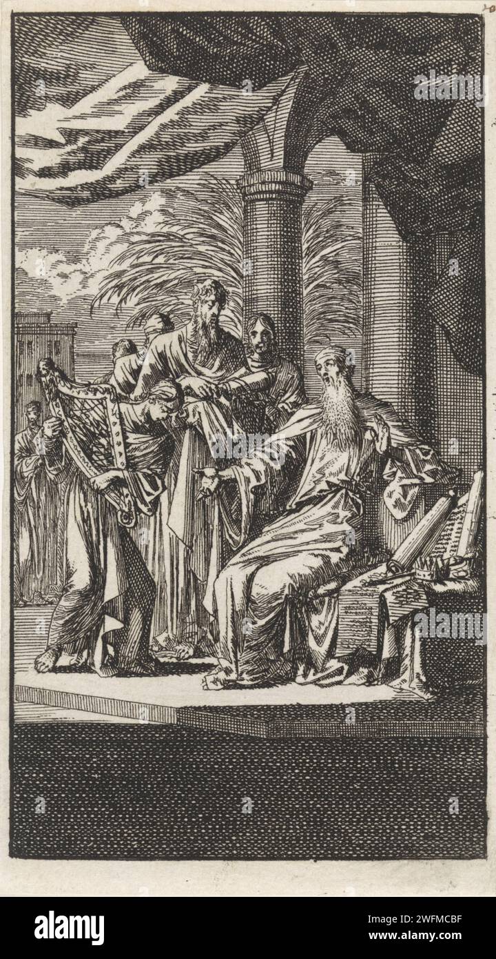 King David receives his harp, Jan Luyken, 1712 print Amsterdam paper ...