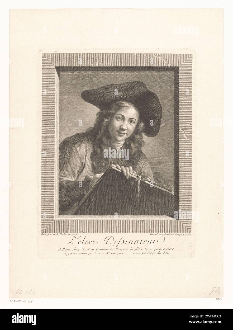 Drawing young man, Angélique Bregeon, After Carle van Loo, 1764 print ...