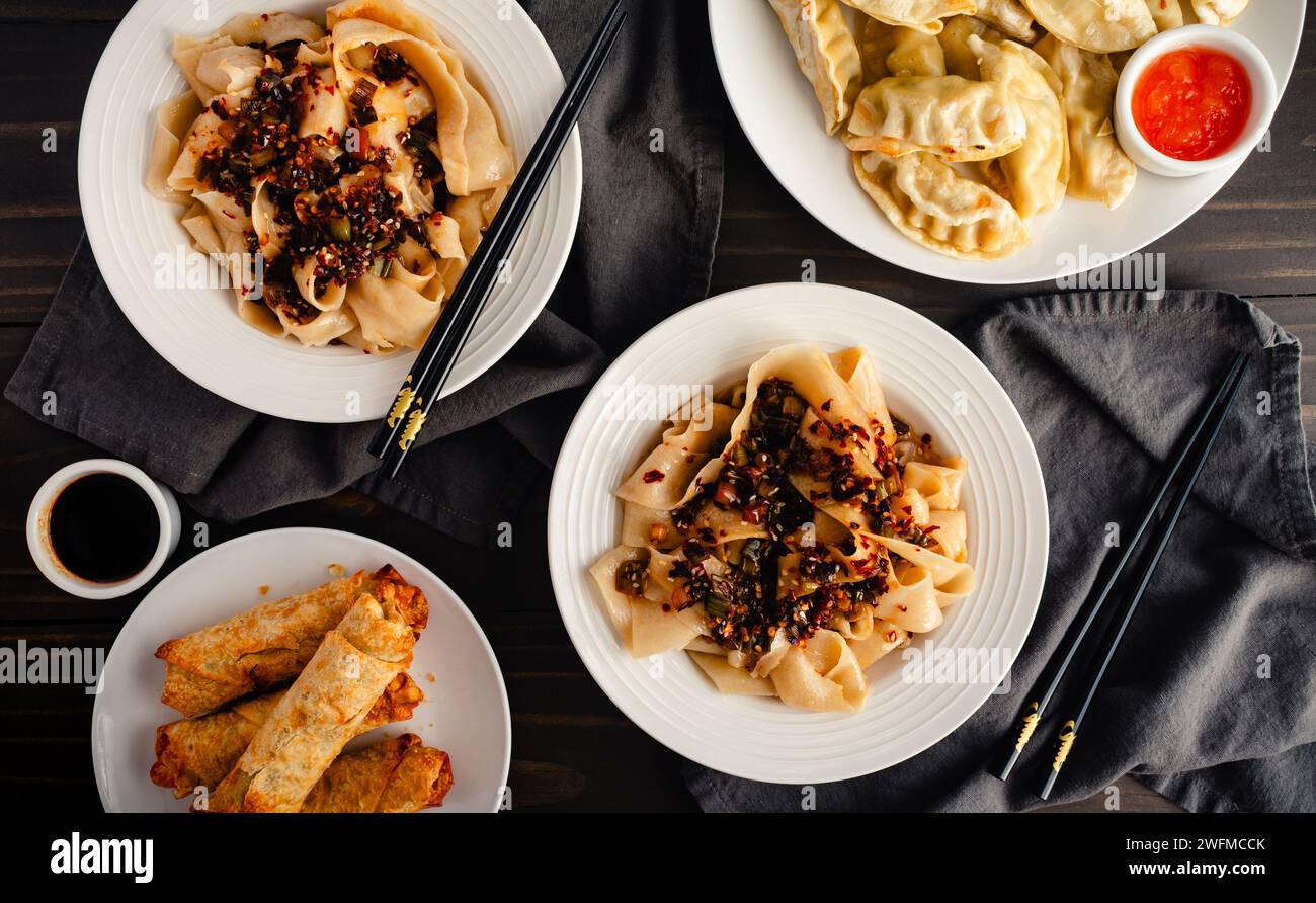 Bowls of Biang Biang Noodles Served with Side Dishes: Belt noodles ...